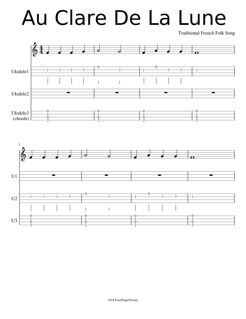 Au Clare De La Lune Sheet music for Ukulele (Mixed Trio) | Musescore.com