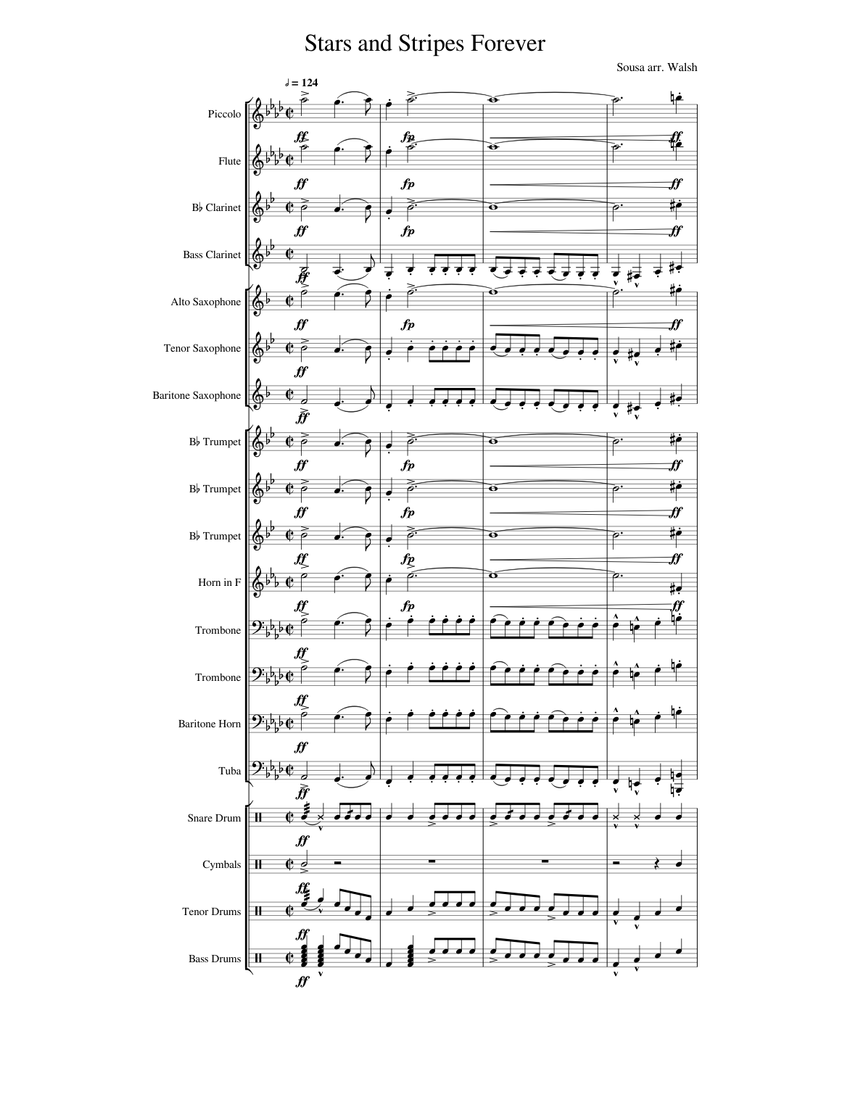 Stars and Stripes Forever Marching Band Sheet music for Trombone, Tuba, Flute piccolo, Flute ...