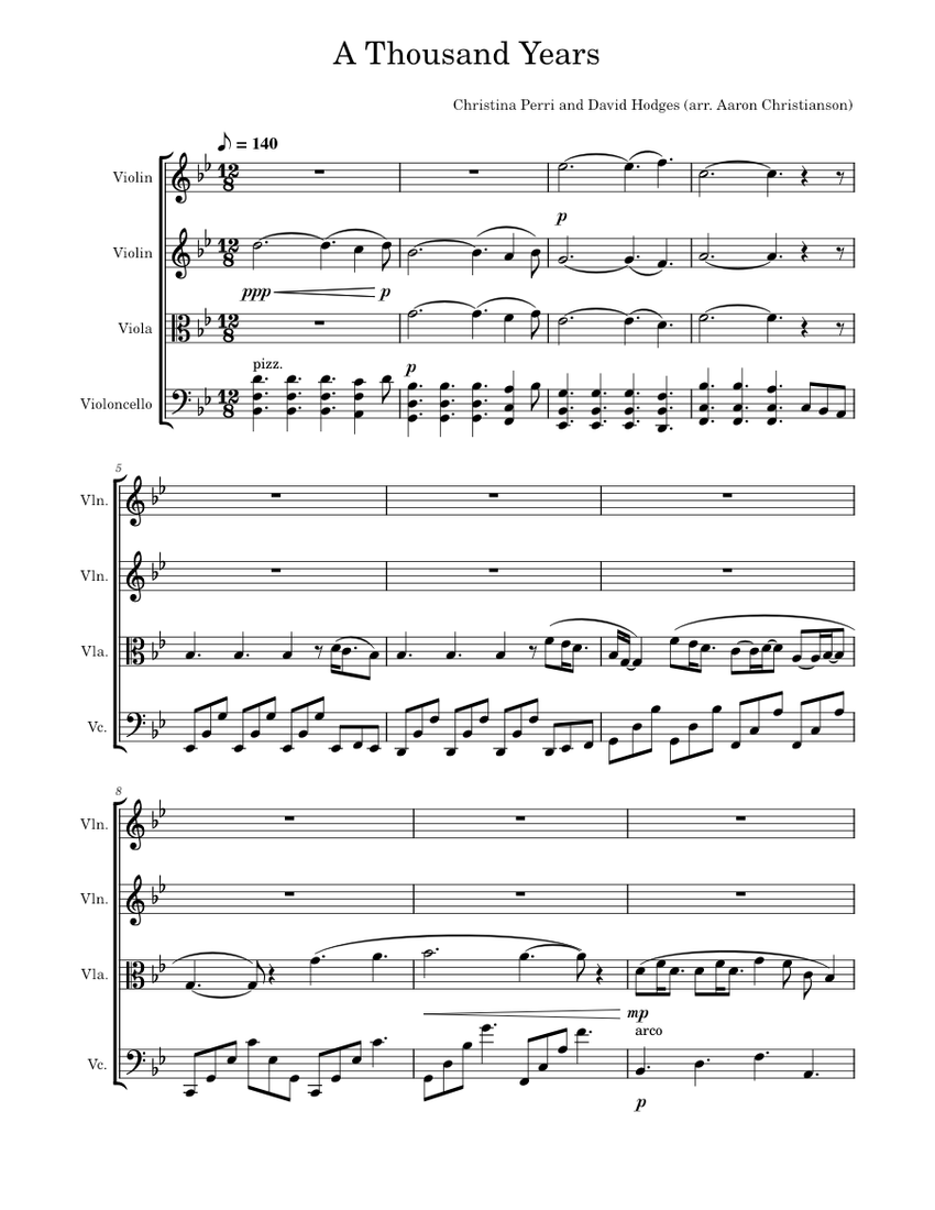 A Thousand Years - Christina Perri Sheet Music for Violin, Viola, Cello ...