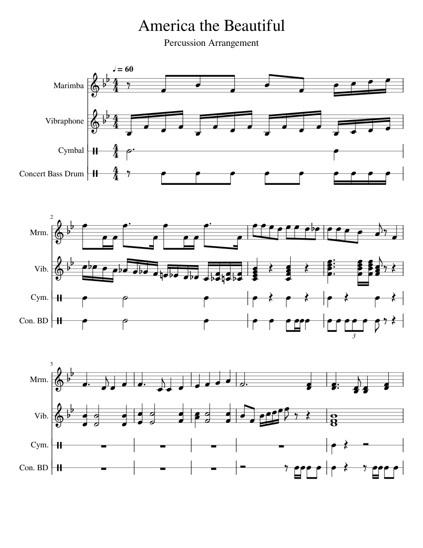 America the Beautiful RD Sheet music for Vibraphone, Crash, Bass drum ...