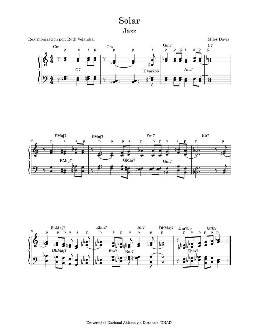 Arreglos musicales. Fase 2_ Rearmonización Solar Sheet music for Piano ...