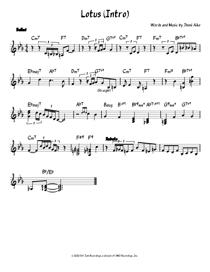 Lotus (Intro) by Jhené Aiko - Lead Sheet Sheet Music with Chords for ...