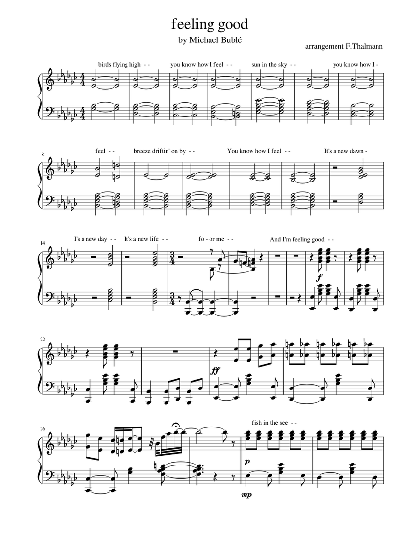 feeling good Sheet Music for Piano (Piano-Voice) | MuseScore.com