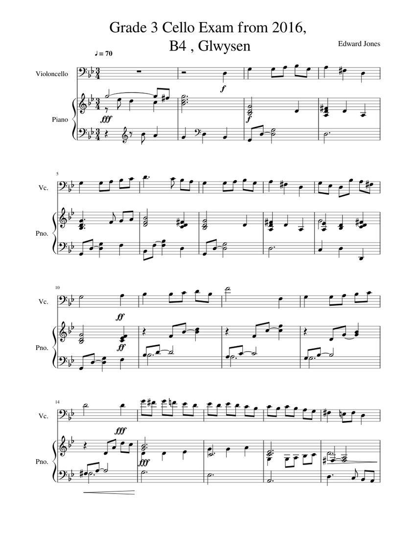 Grade 3 Cello Exam from 2016, B4 , Glwysen Sheet Music for Piano, Cello ...