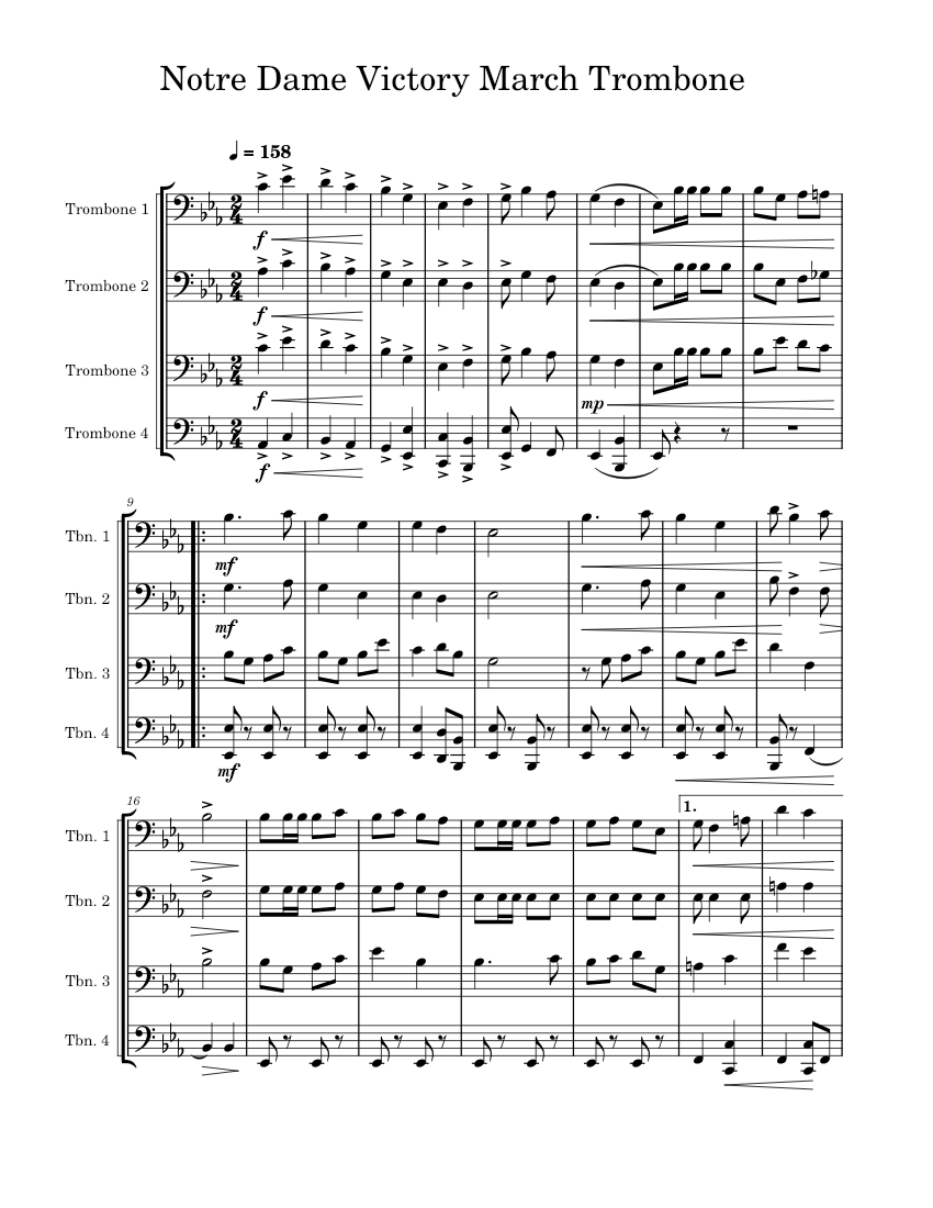 Notre Dame Victory March Trombone Choir Sheet music for Trombone (Brass ...