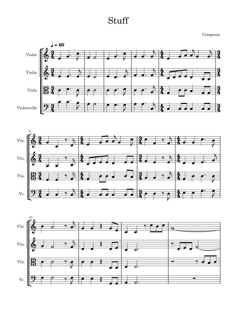 Stuff Sheet music for Violin, Viola, Cello (String Quartet) | Musescore.com