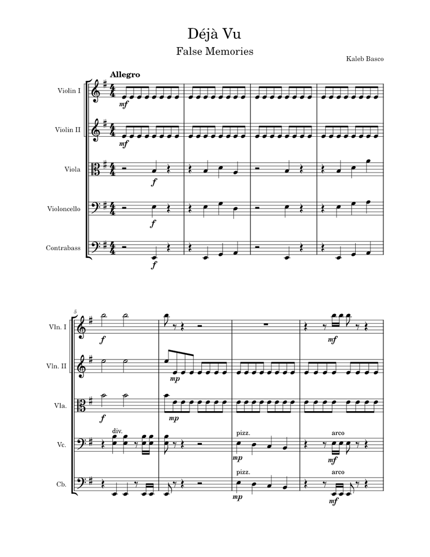 Déjà Vu Sheet music for Contrabass, Violin, Viola, Cello (String Ensemble) | Musescore.com