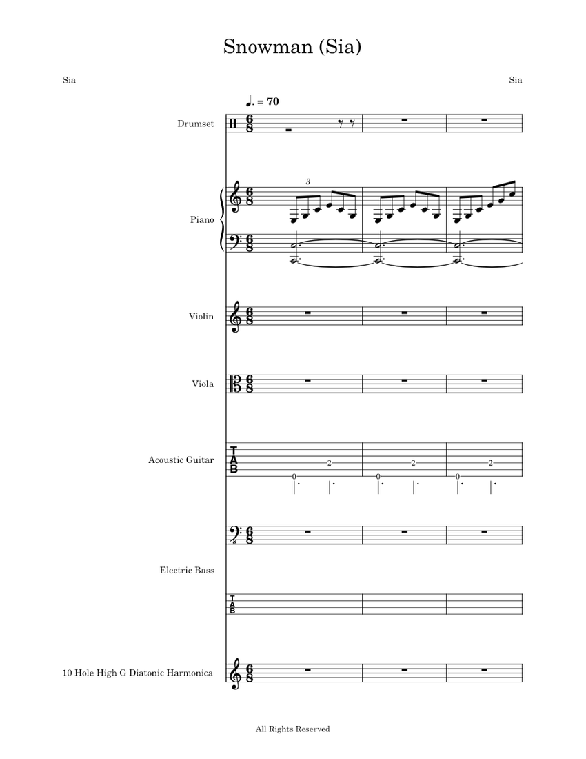Snowman – Sia Snowman (Sia) Sheet music for Piano, Violin, Viola ...