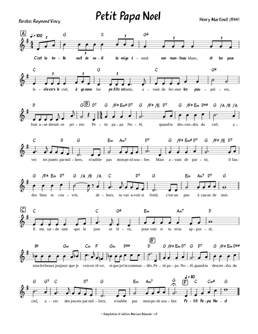 Petit Papa Noël – Henry Martinet Sheet Music with Chords for Piano ...