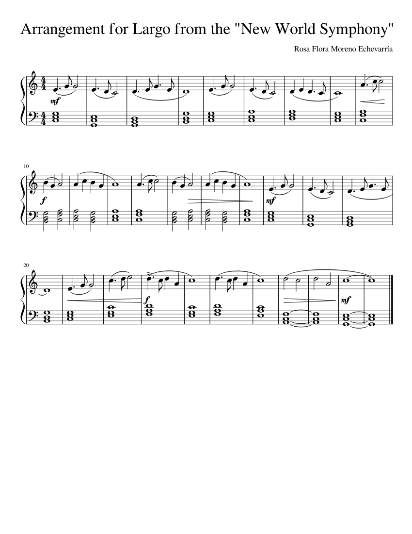 Arrangement for Largo from the New World Symphony Sheet music for Piano ...