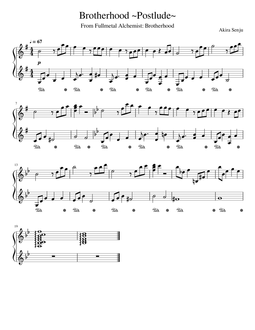Brotherhood ~Postlude~ Sheet Music for Piano (Solo) Easy | MuseScore.com
