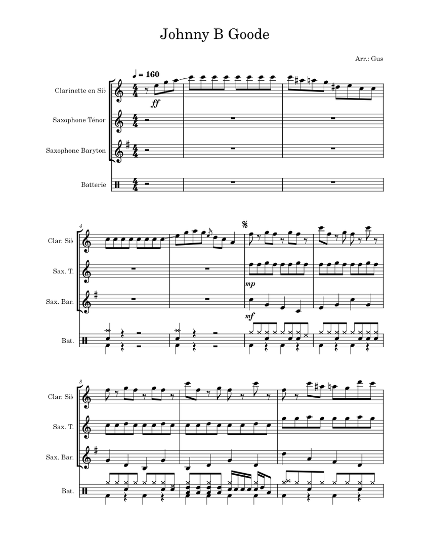 Johnny B. Goode – Chuck Berry Sheet Music for Clarinet in b-flat ...