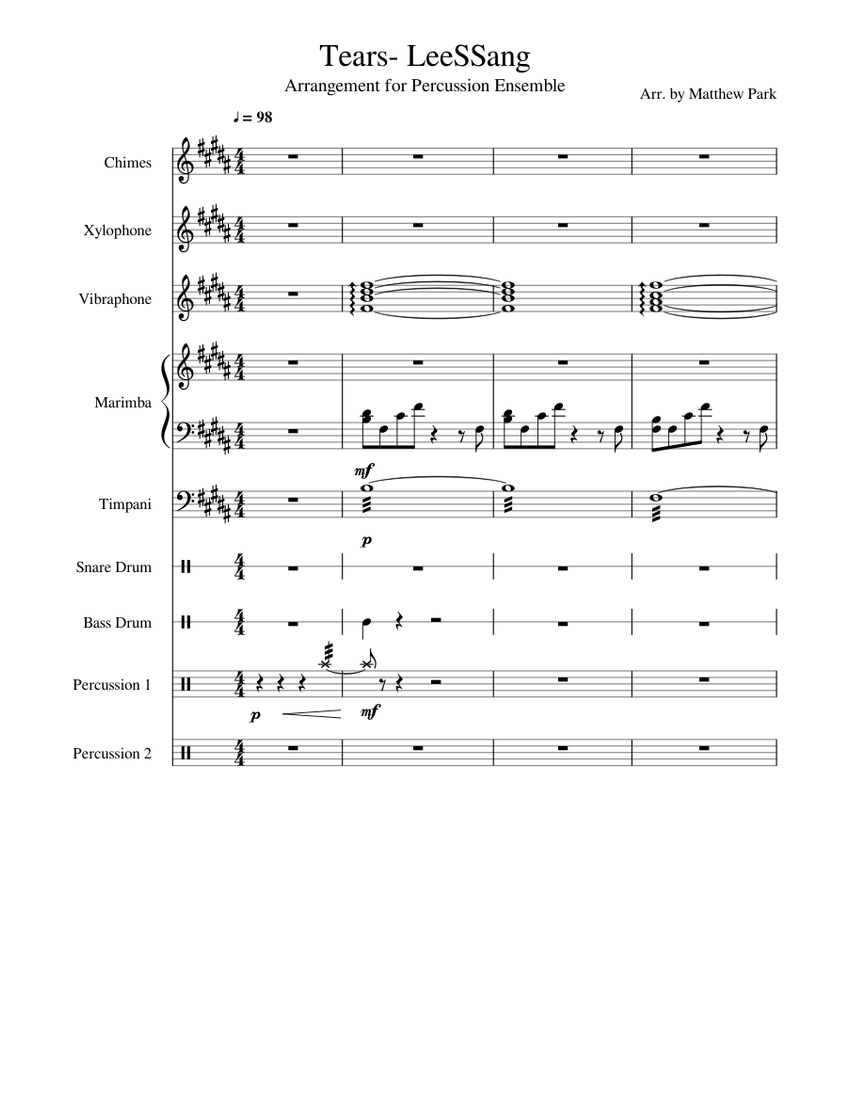 Tears- LeeSSang Sheet music for Timpani, Vibraphone, Snare drum, Drum ...