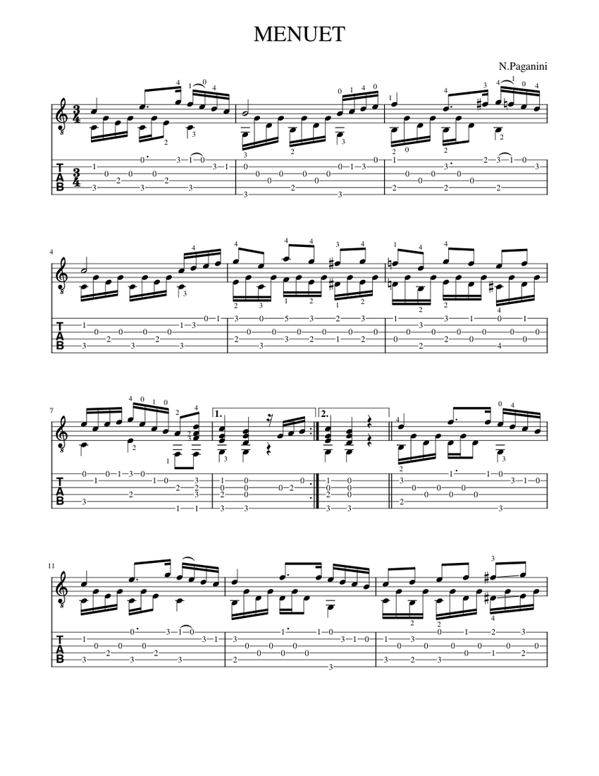 Menuet – Niccolò Paganini Sheet music for Guitar (Solo) | Musescore.com