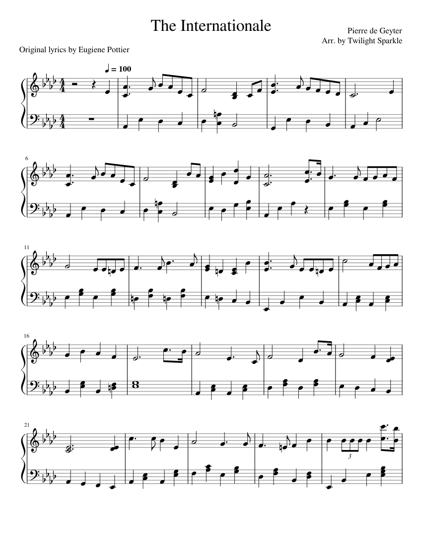 The Internationale – Jace Elliott Sheet Music for Piano (Solo) Easy ...