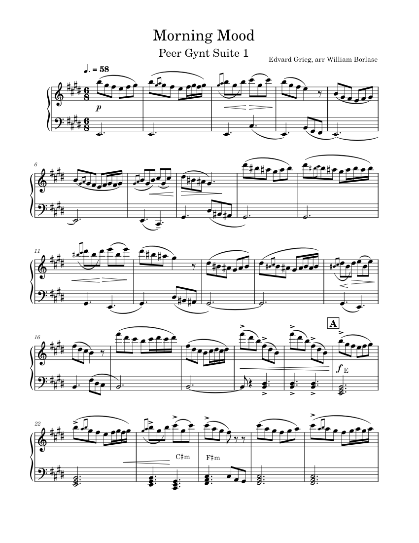 Morning Mood from Peer Gynt Suite No. 1 – Edvard Grieg Sheet music for ...