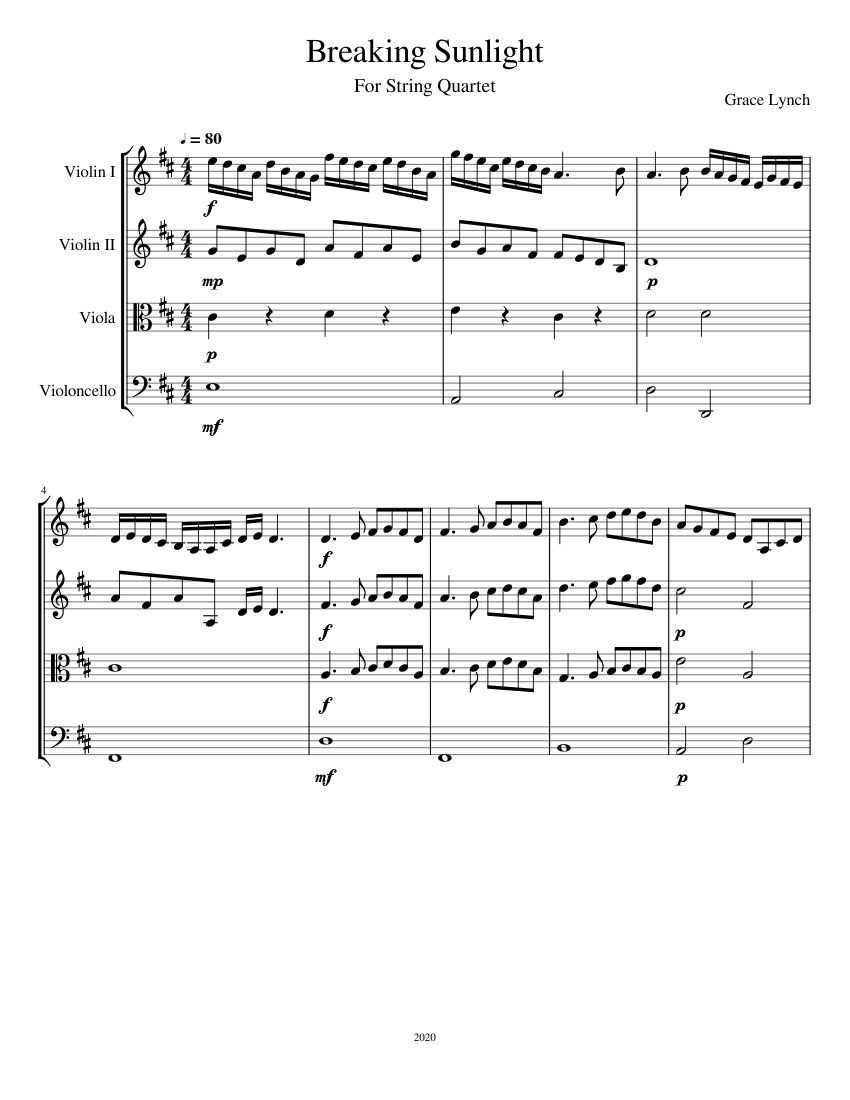 Breaking Sunlight Sheet music for Violin, Viola, Cello (String Quartet ...