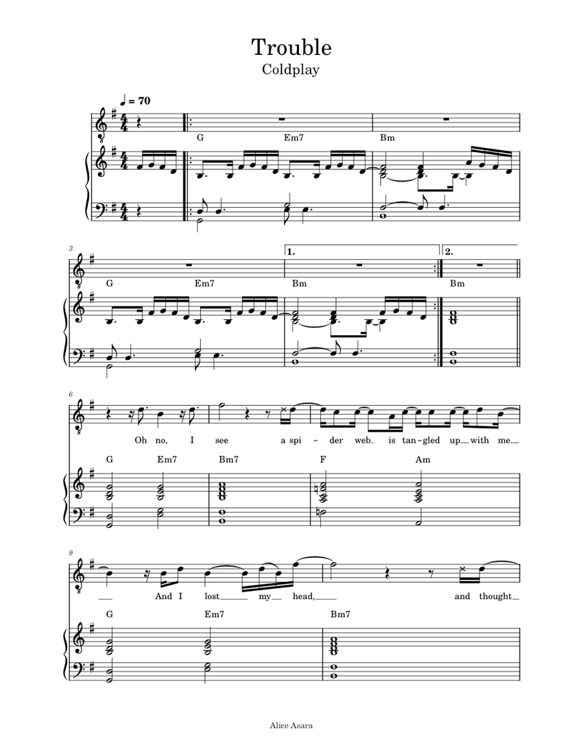 Trouble – Coldplay Sheet Music with Chords for Piano, Vocals (Piano ...