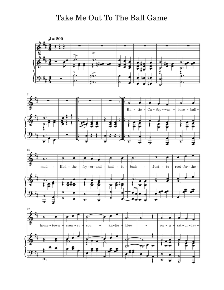 Take Me Out To The Ball Game Sheet music for Piano, Vocals (Piano-Voice ...