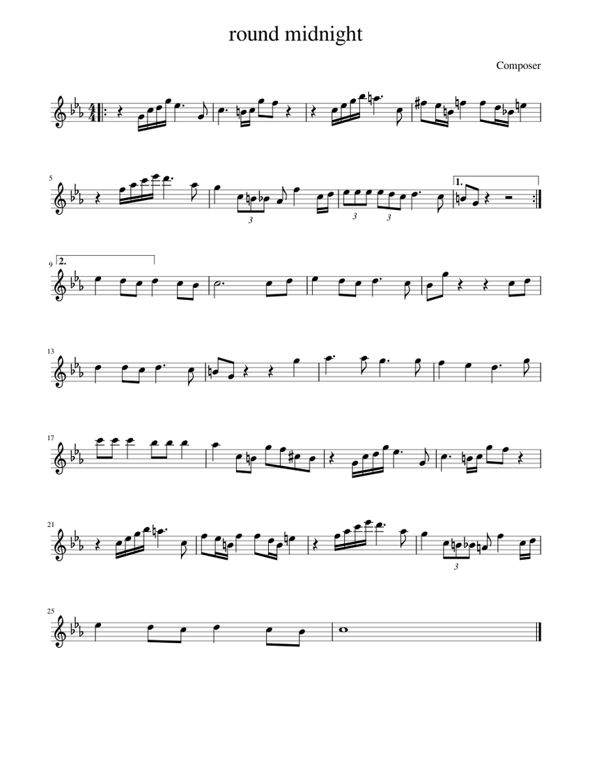 round_midnight Sheet Music for Saxophone alto (Solo) | MuseScore.com