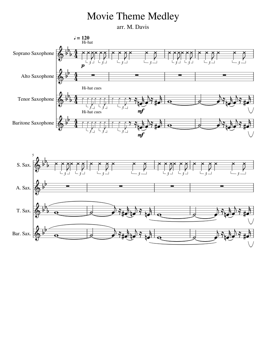 Movie_Theme_Medley (Revised) Sheet music for Saxophone alto, Saxophone ...