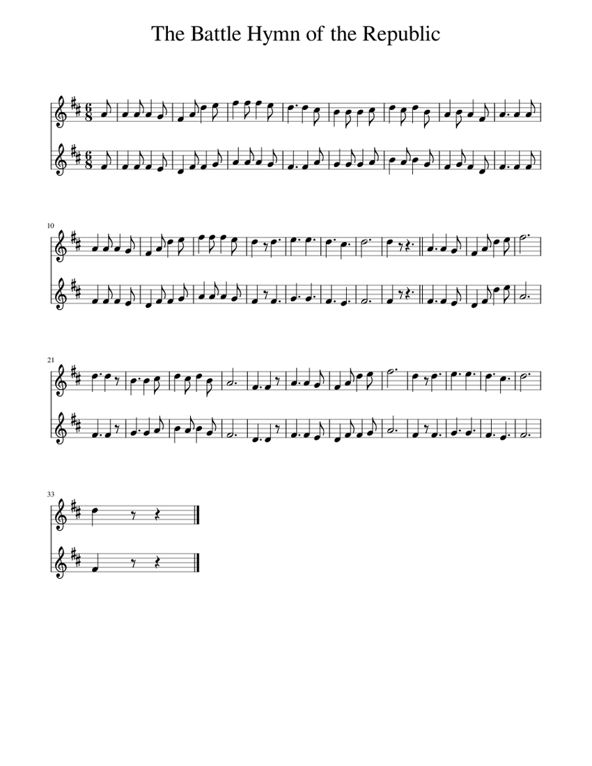 The Battle Hymn of the Republic Sheet music for Piano (Piano Duo ...