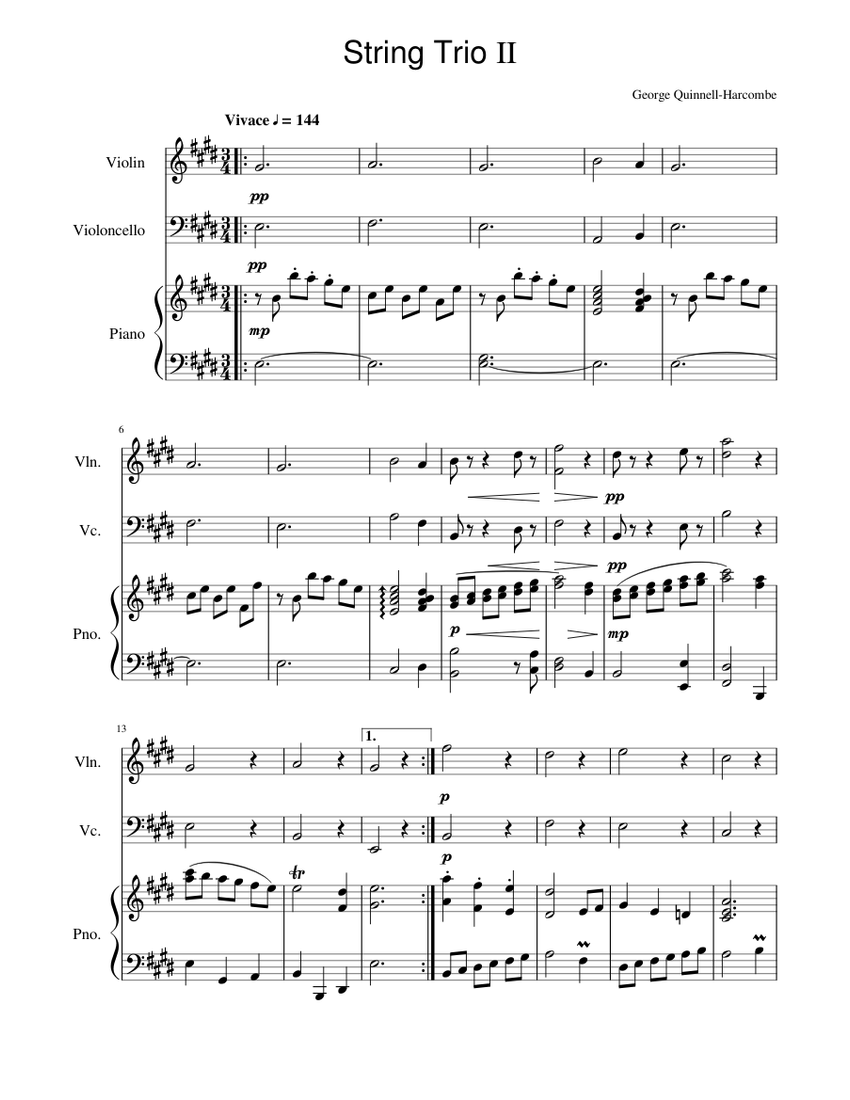 String trio 2 for Youtube Sheet music for Piano, Violin, Cello (String ...