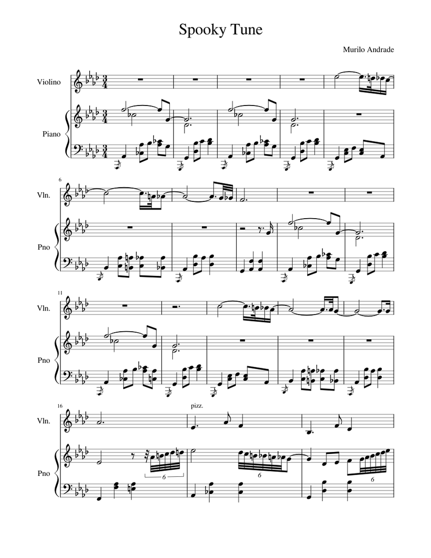 Spooky Tune Sheet Music for Piano, Violin (Solo) | MuseScore.com