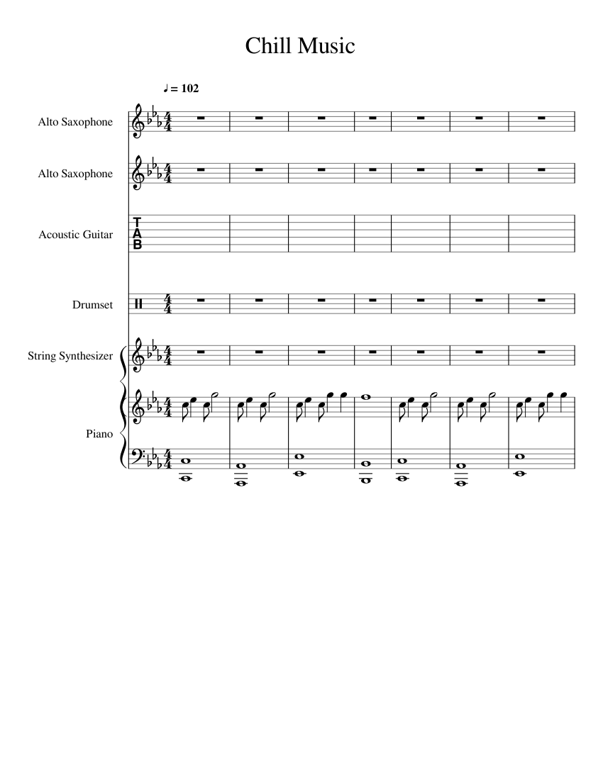 Chill Music Sheet music for Piano, Saxophone alto, Guitar, Drum group ...