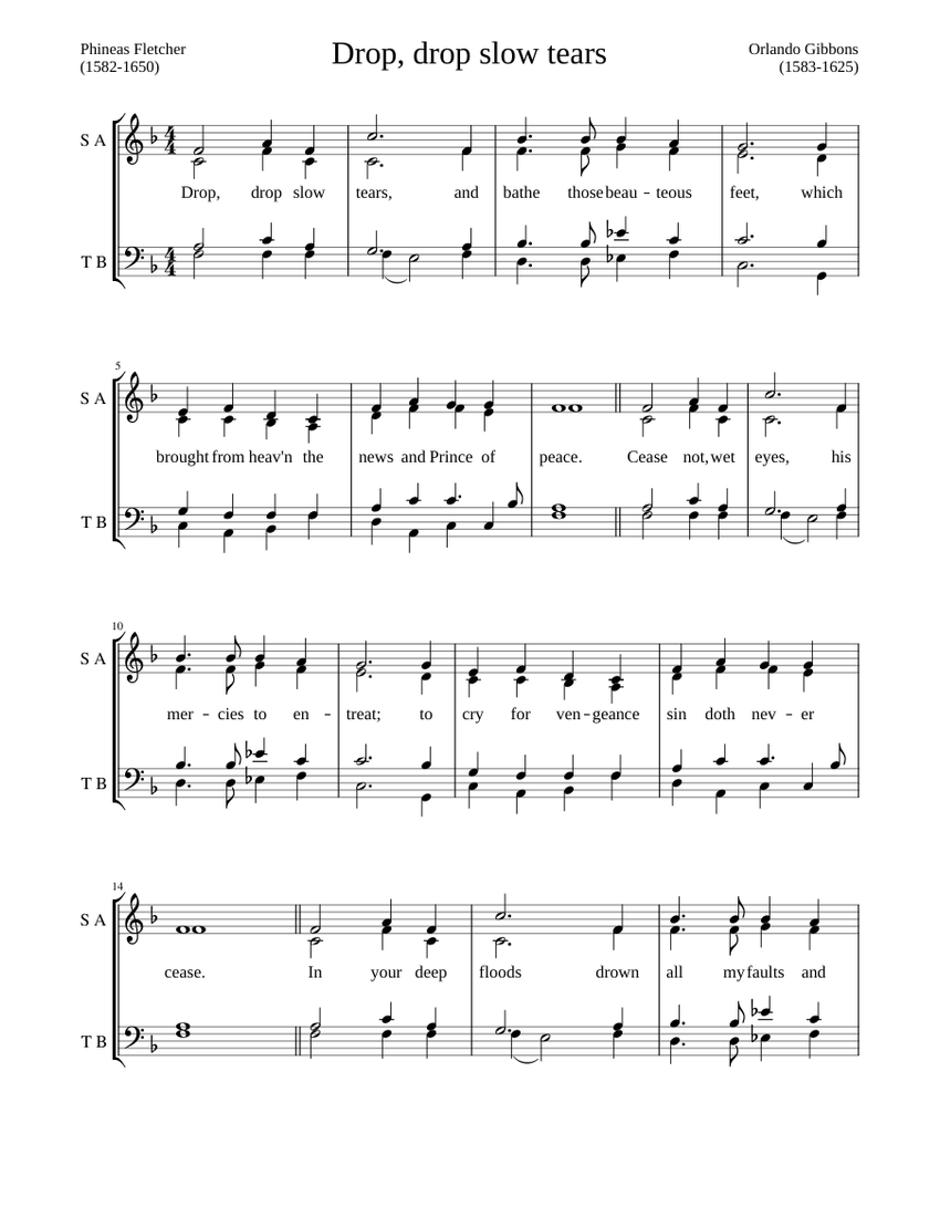 Drop, drop, slow tears - Orlando Gibbons Sheet Music for Piano (Piano ...