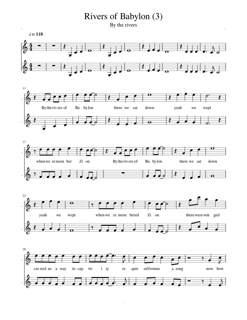 Rivers of Babylon (3) Sheet music for Saxophone alto (Alto Sax Piano ...