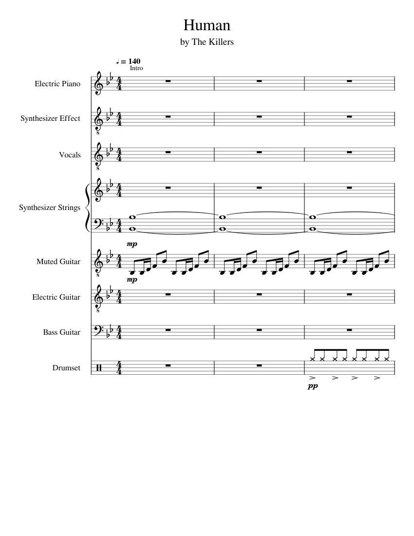 Human - The Killers (Full Transcription) Sheet Music for Piano, Guitar ...
