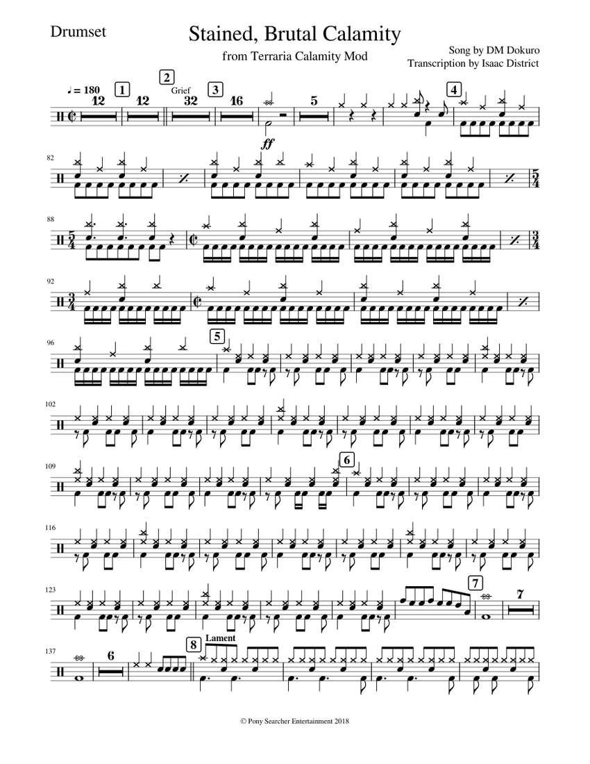 Stained, Brutal Calamity DRUM SET PART Sheet Music for Drum group (Solo ...