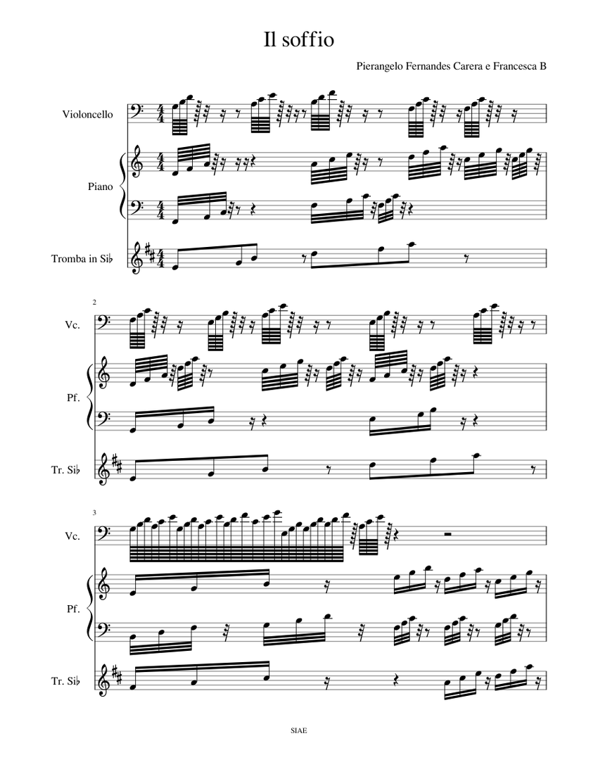 Il soffio Sheet music for Piano, Trumpet in b-flat, Cello (Mixed Trio ...