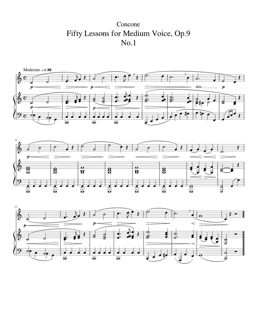Concone 50 Op.9 No.1 Medium Voice Sheet Music for Piano, Vocals (Vocal ...