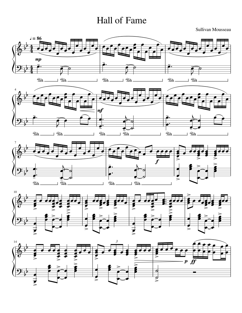 Hall of Fame Sheet Music for Piano (Solo) | MuseScore.com