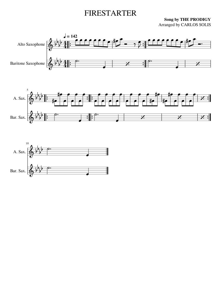 Firestarter - The Prodigy Sheet Music for Saxophone alto, Saxophone ...