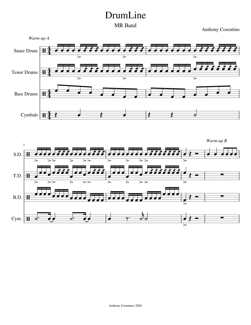 MR DrumLine Sheet music for Snare drum, Crash, Tenor drum, Bass drum ...