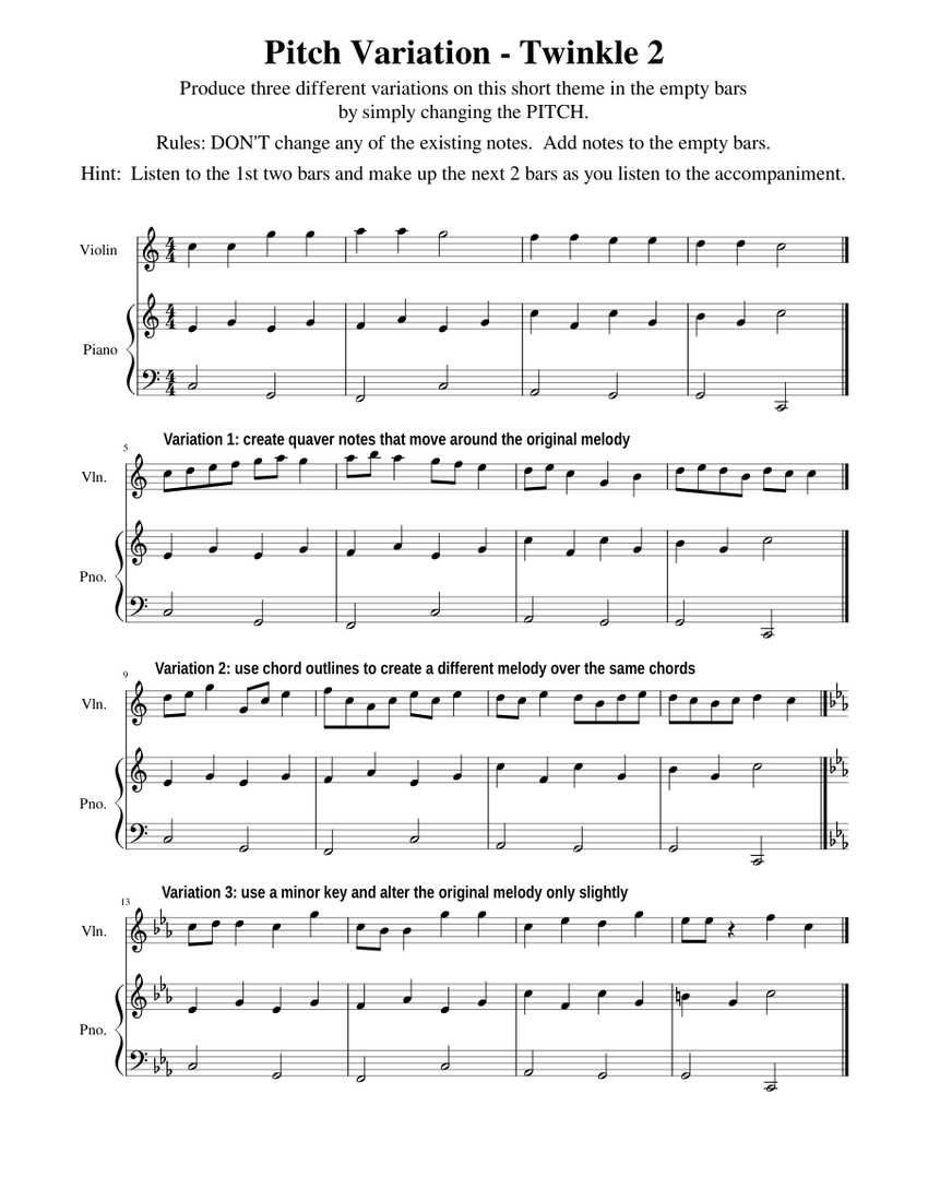 2. Pitch Variation - Twinkle 2 Sheet music for Piano, Violin (Solo ...