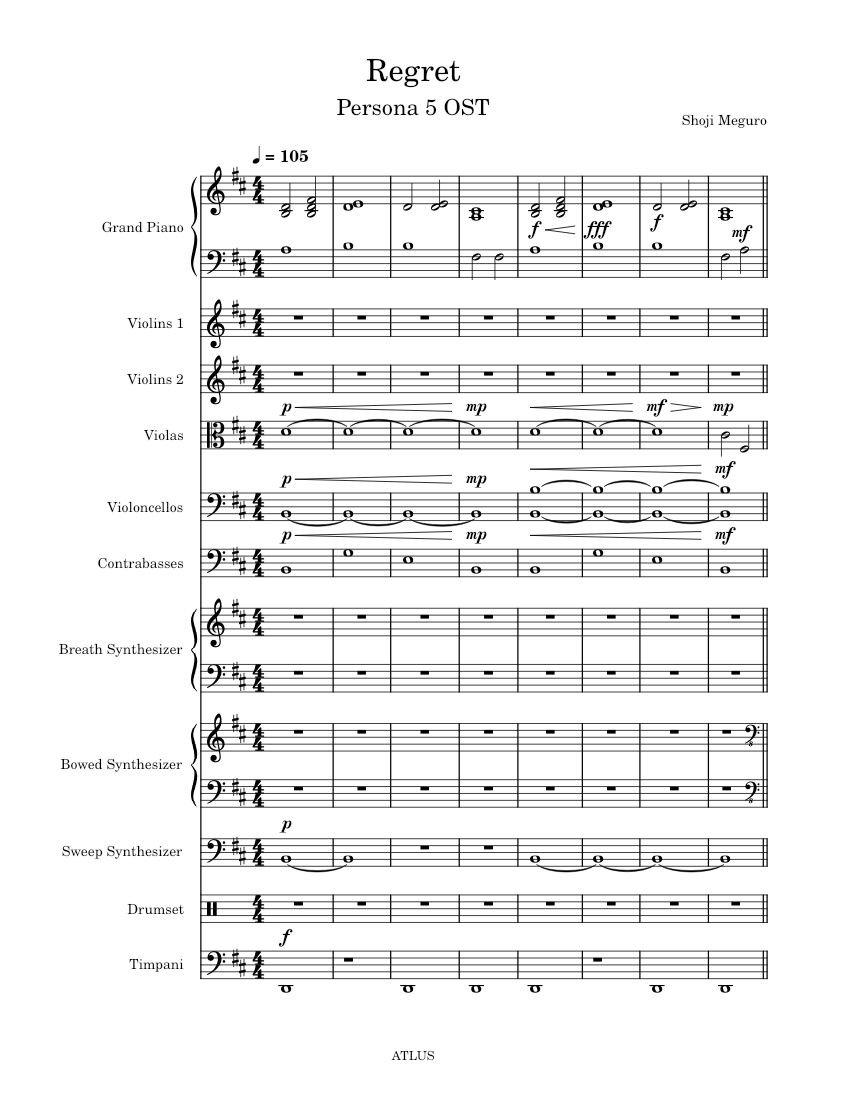 Regret Persona 5 Sheet Music for Piano, Timpani, Drum group, Strings ...
