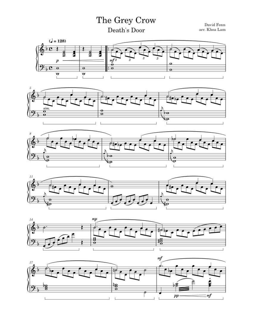 The Grey Crow – David Fenn - Death's Door Sheet Music for Piano (Solo ...
