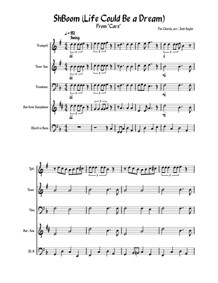 ShBoom Life Could Be a Dream Sheet music for Trombone, Saxophone tenor, Saxophone baritone ...