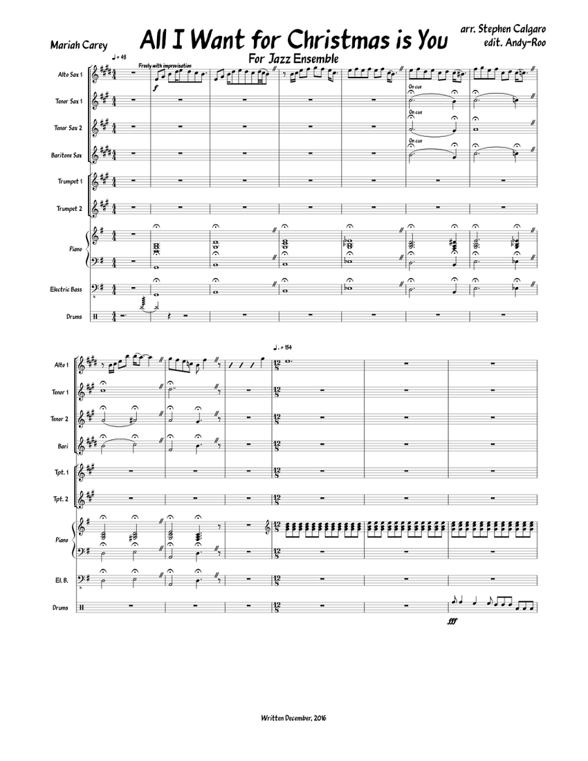 All I Want for Christmas is You Mariah Carey Jazz Ensemble Sheet Music ...