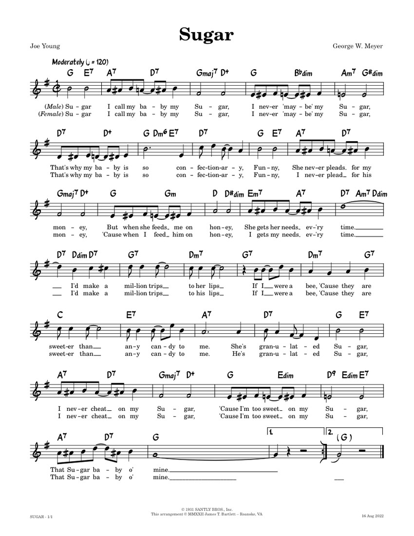 Sugar [lead sheet] – George W. Meyer, Joe Young Sheet music for Piano ...