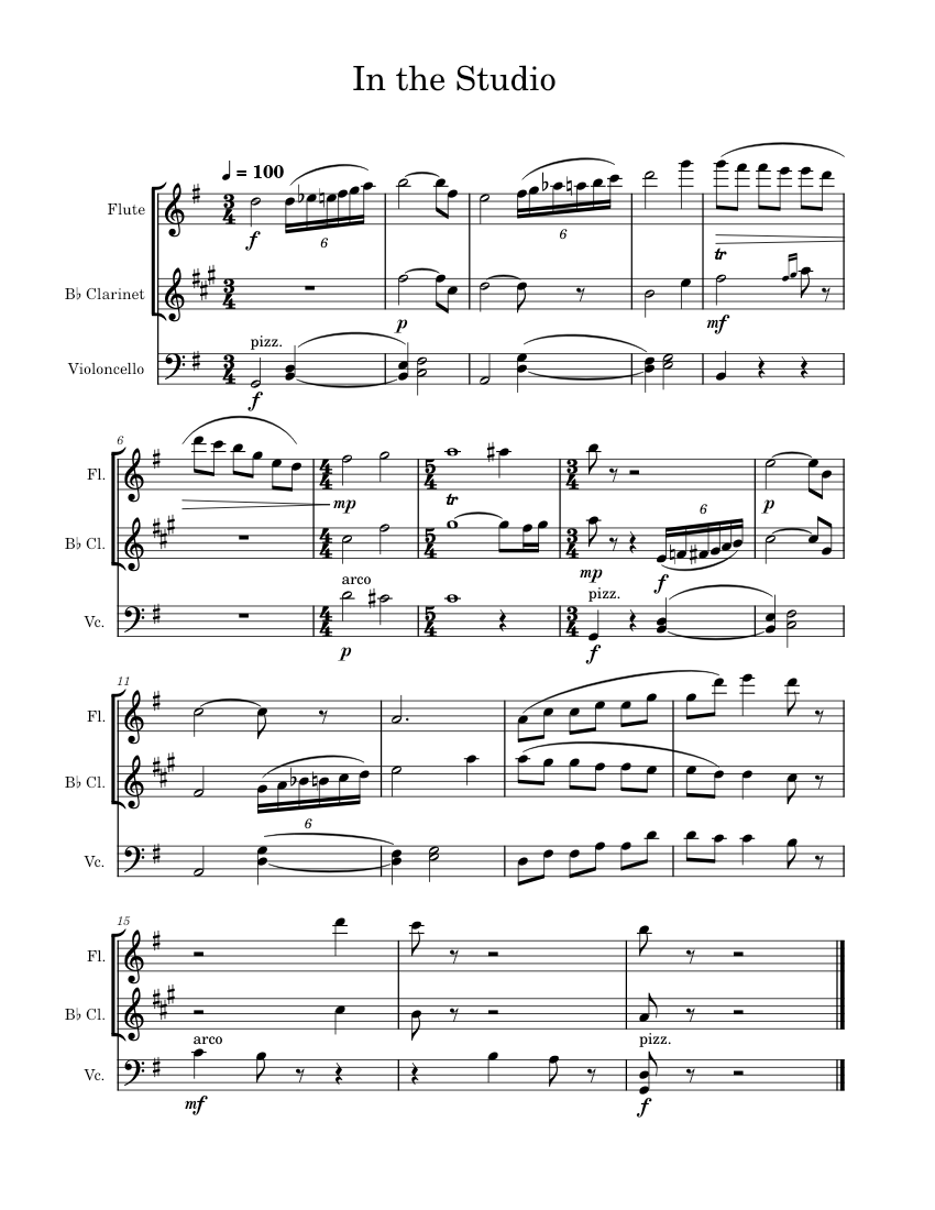 In the Studio Sheet music for Flute, Clarinet in b-flat, Cello (Mixed ...