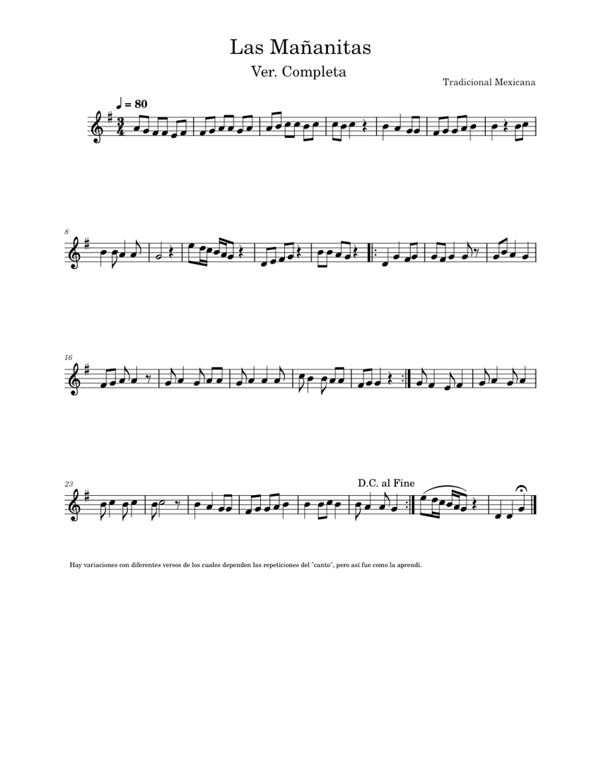Las mananitas – Misc Traditional Las Mañanitas Versión Completa (Violin ...