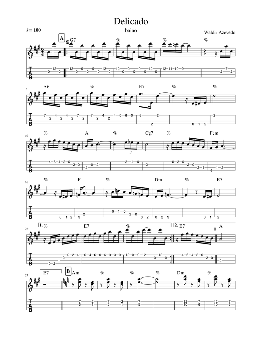 Delicado tab Sheet Music with Chords for Guitar (Solo) | MuseScore.com