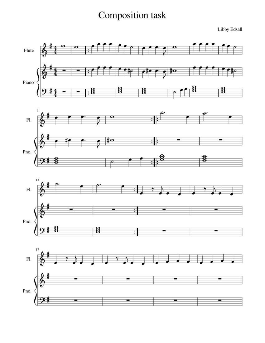 Composition task Sheet music for Piano, Flute (Solo) | Musescore.com
