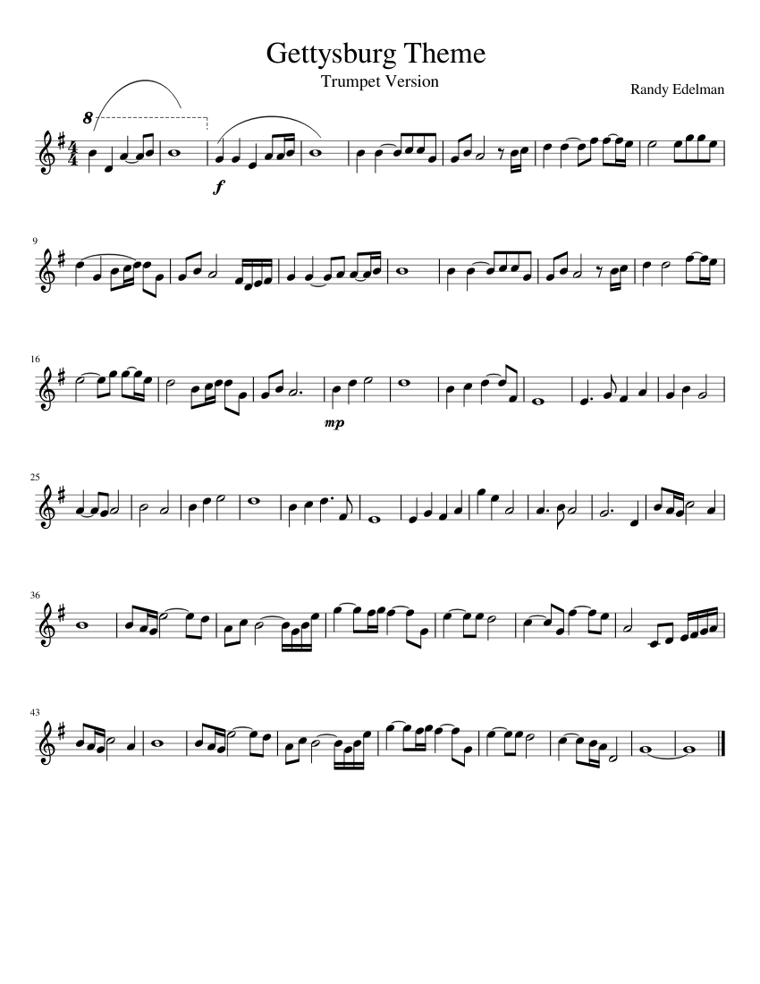 Gettysburg Theme Trumpet Version Sheet Music for Trumpet in b-flat ...