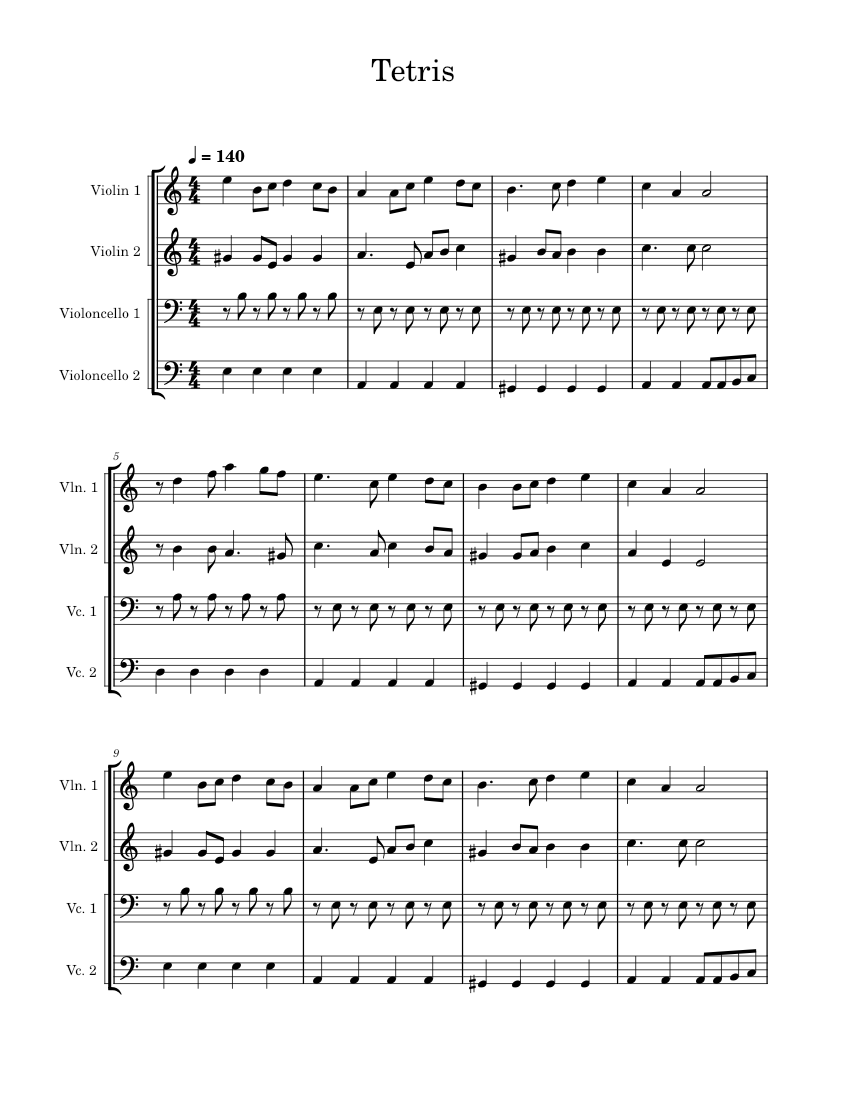 Tetris theme – Misc Computer Games Tetris Sheet music for Violin, Cello ...
